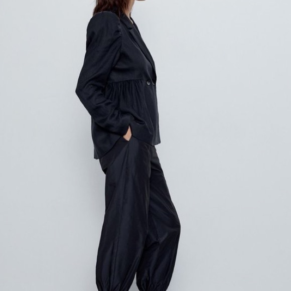 Zara | Jackets & Coats | Linen Double Breasted Blazer With Balloon ...